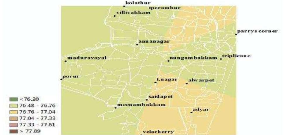 Noise level map of ground floor for non-peak hours (1-2 pm)