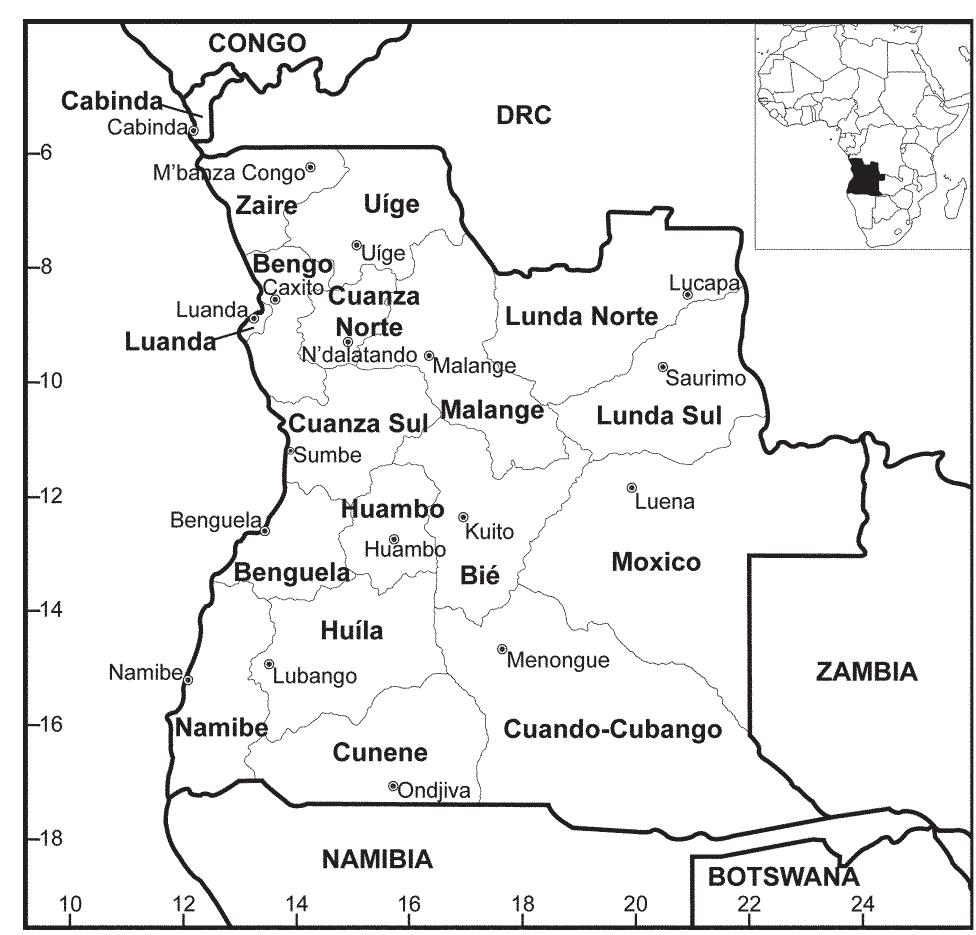 —map of angola showing the provinces.