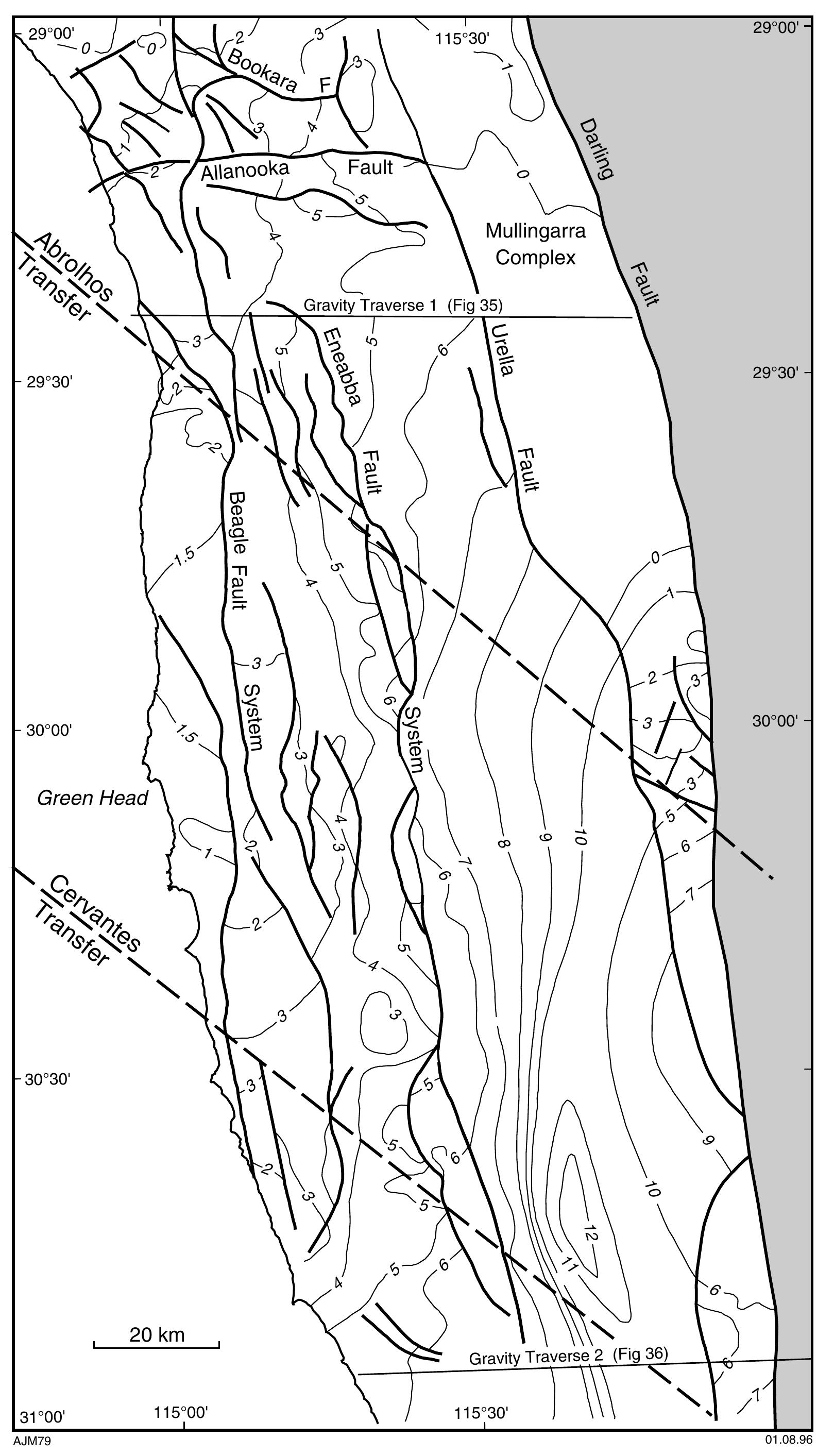 Diagram showing the location of gravity profiles