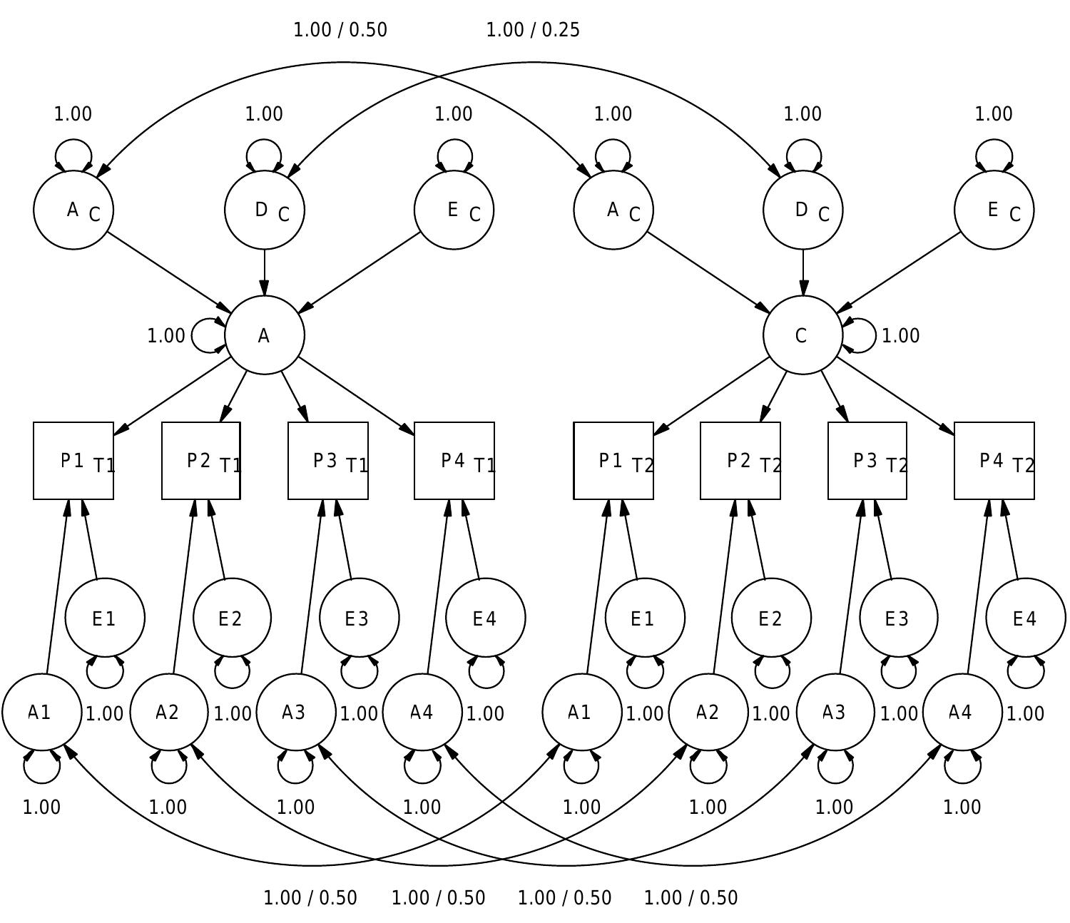 4 Common Pathway Model For Four Variables