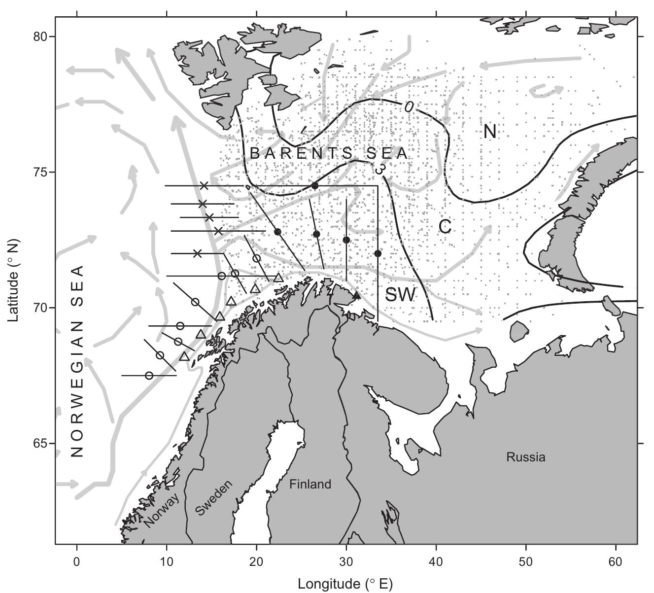 The study area. the map shows the main surface currents