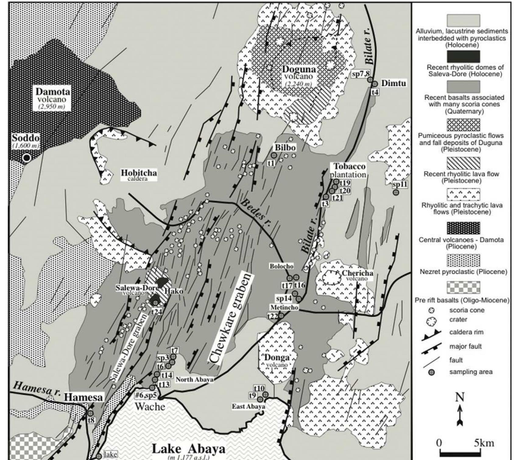Geological and structural map of the north lake abaya area.