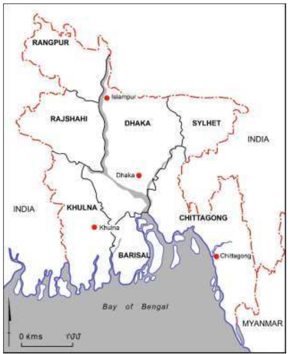 3: political map of bangladesh showing its seven