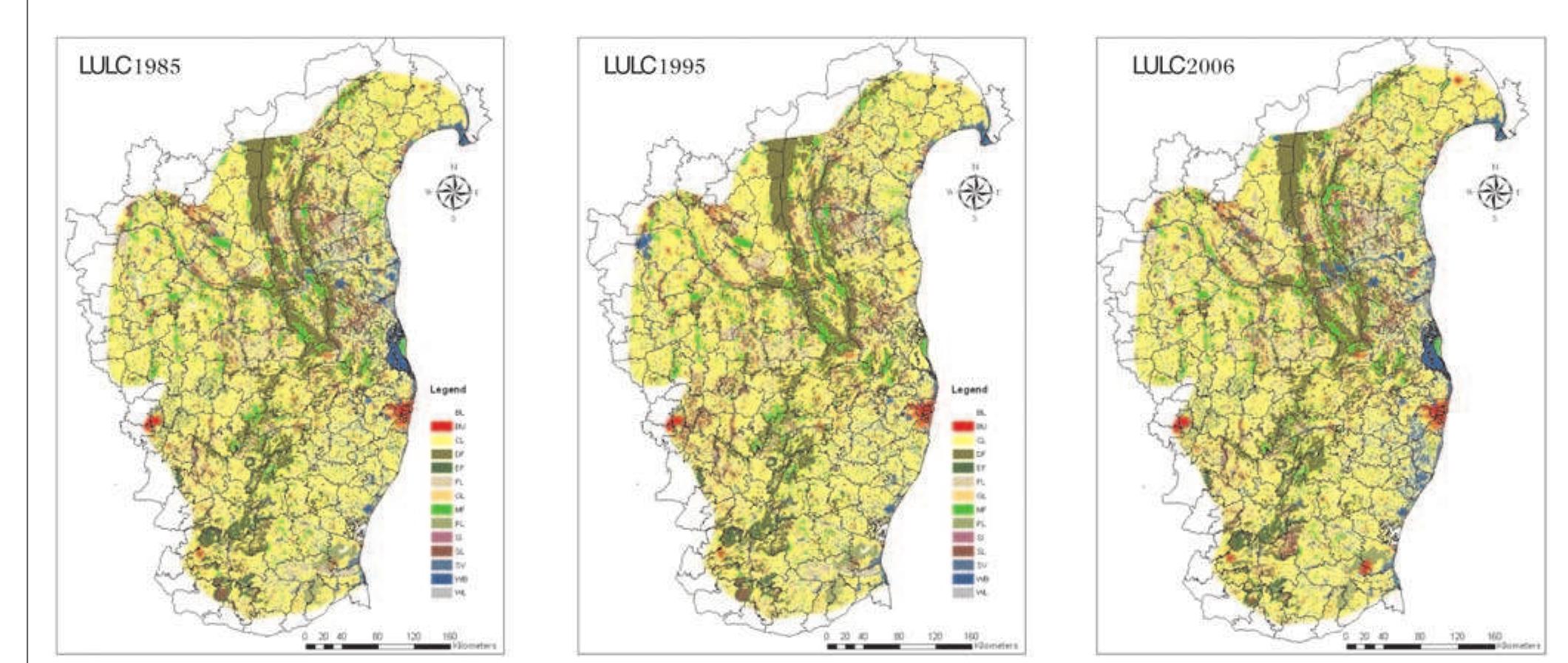 Temporal lulc map of the pennar river basin.