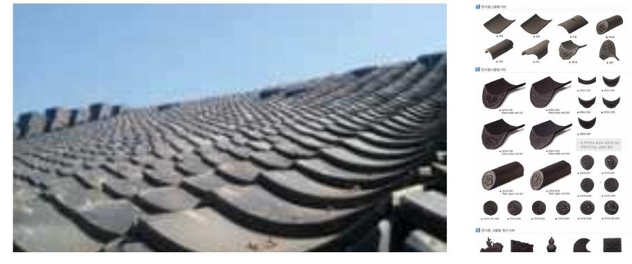 Korean traditional clay tiles (7]2}) are made from natural