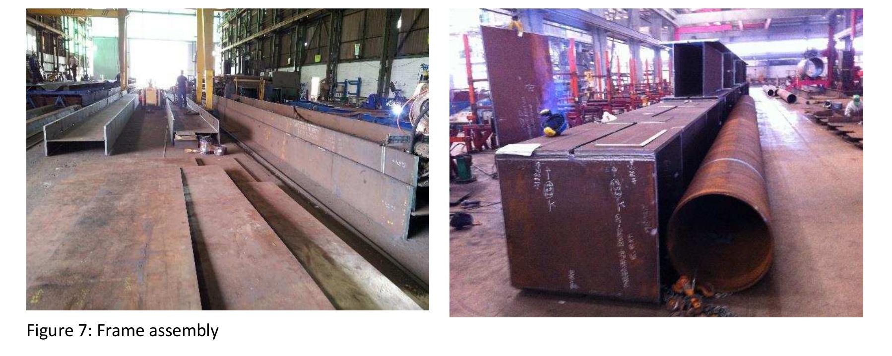 Sheet pile assembly in assembly yard