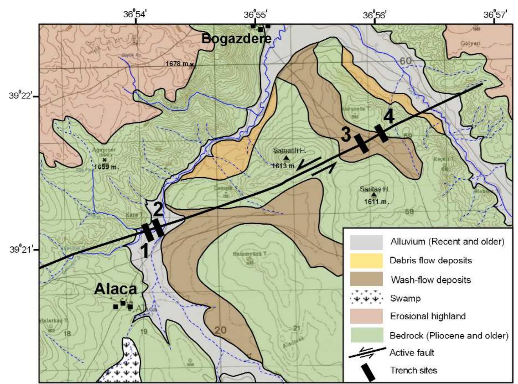 Geomorphological map of the investigation area. see key for