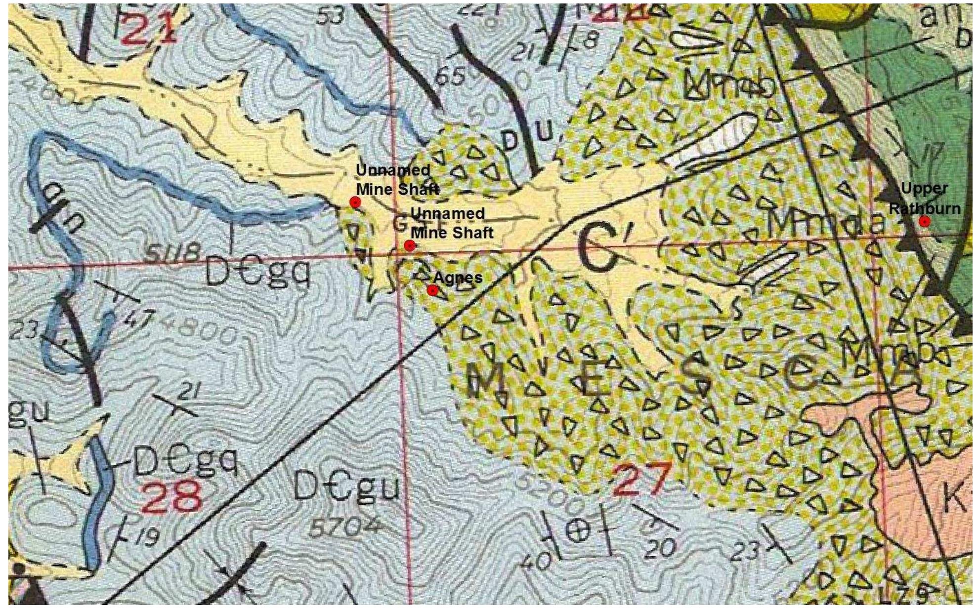 Geologic map of agnes mine. from evans. 1971. the ore at
