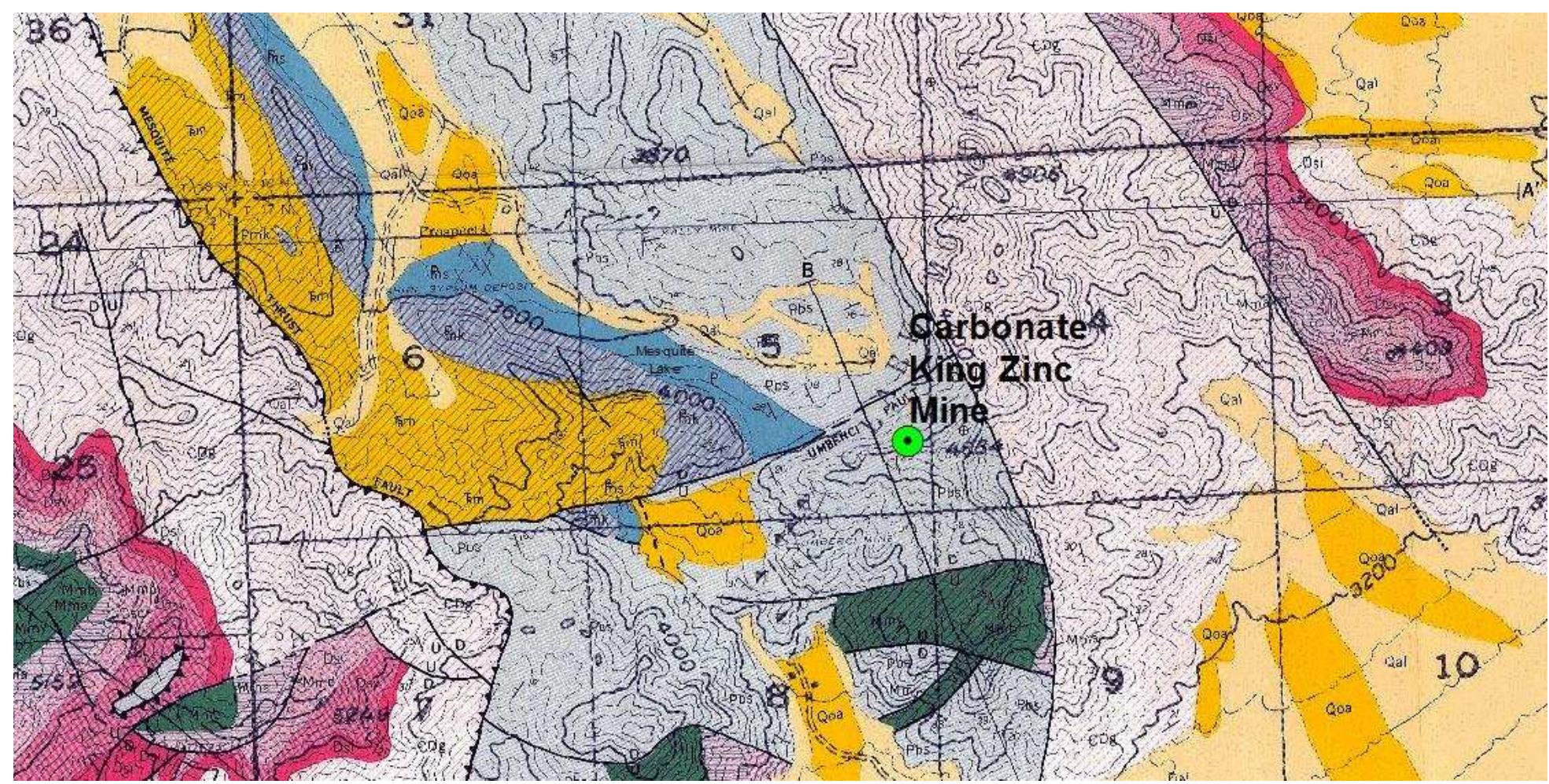 Geologic map of the carbonate king mine and surrounding