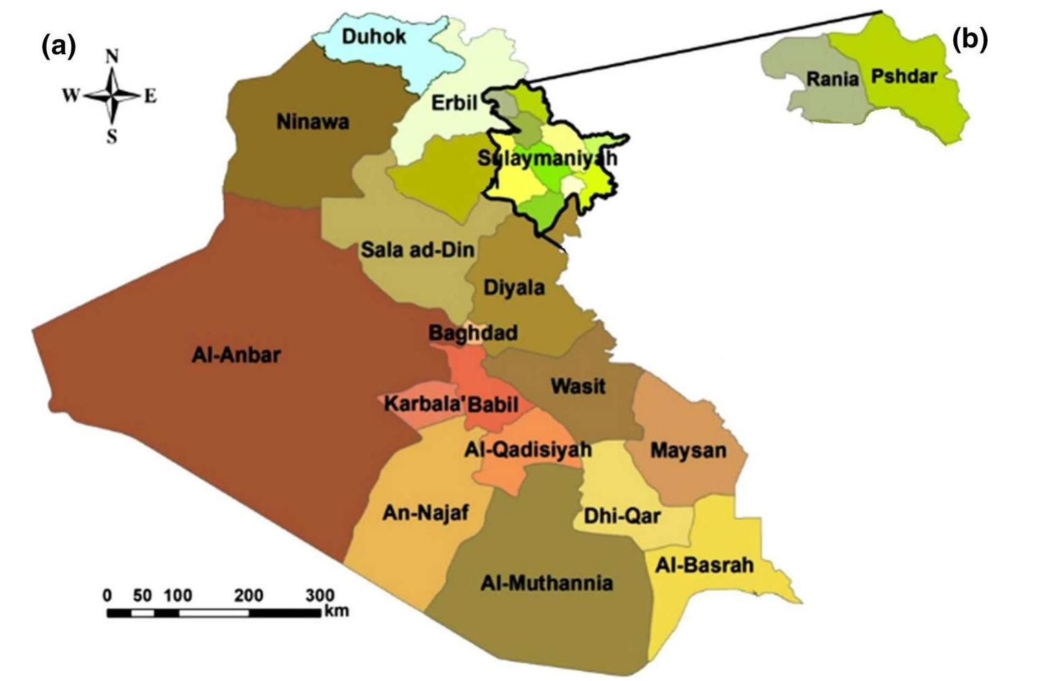 A map of iraq, b map of the ranya area, where the field