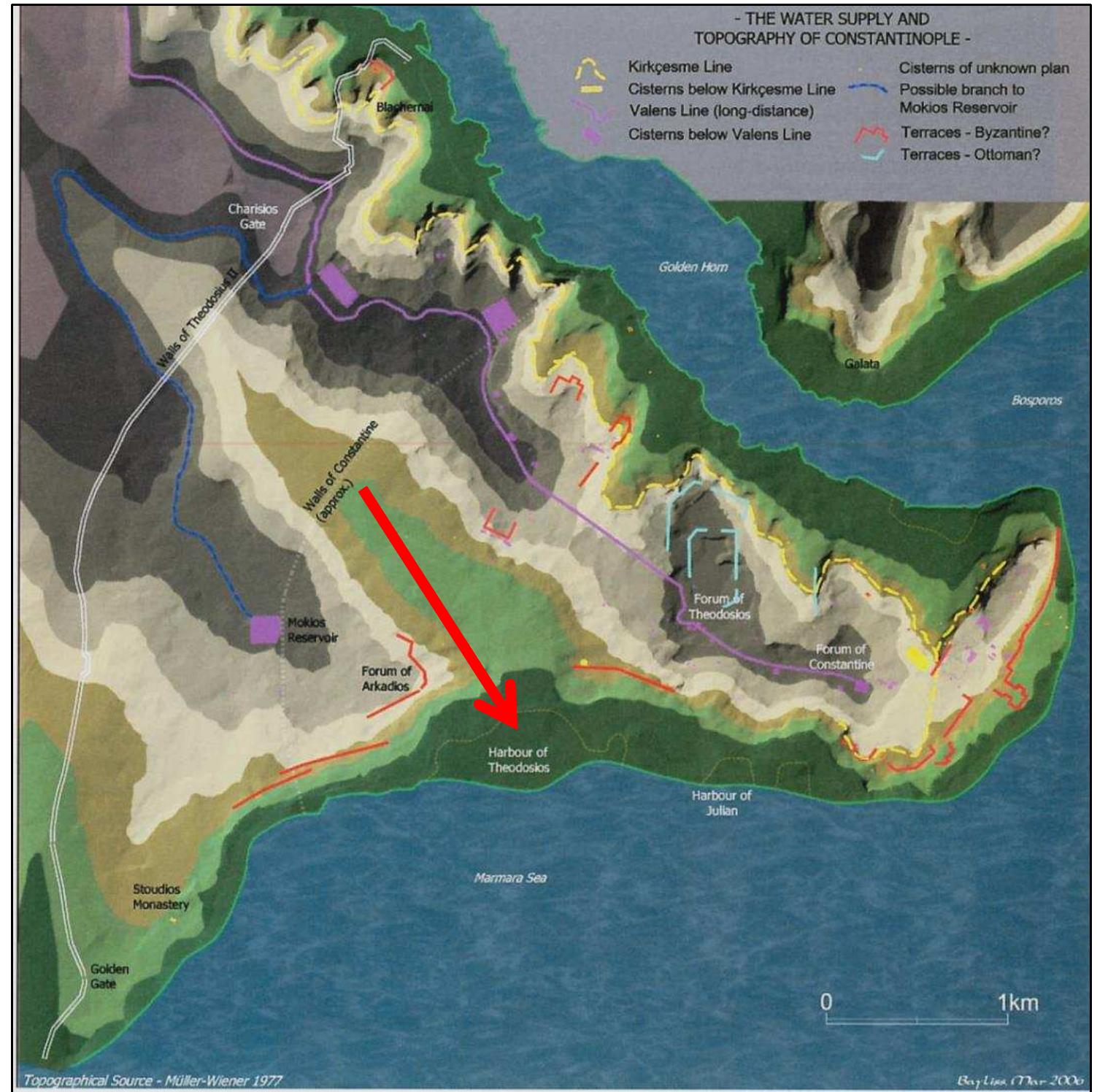 Fic. 2.2 map of byzantine constantinople showing relief, the