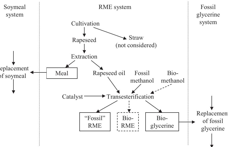 Flow-chart showing the rme production system studied and the