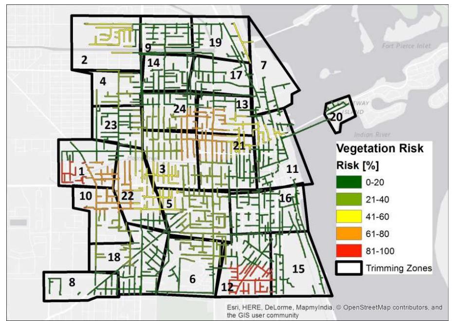 Vegetation risk map with trimming zones the example of the