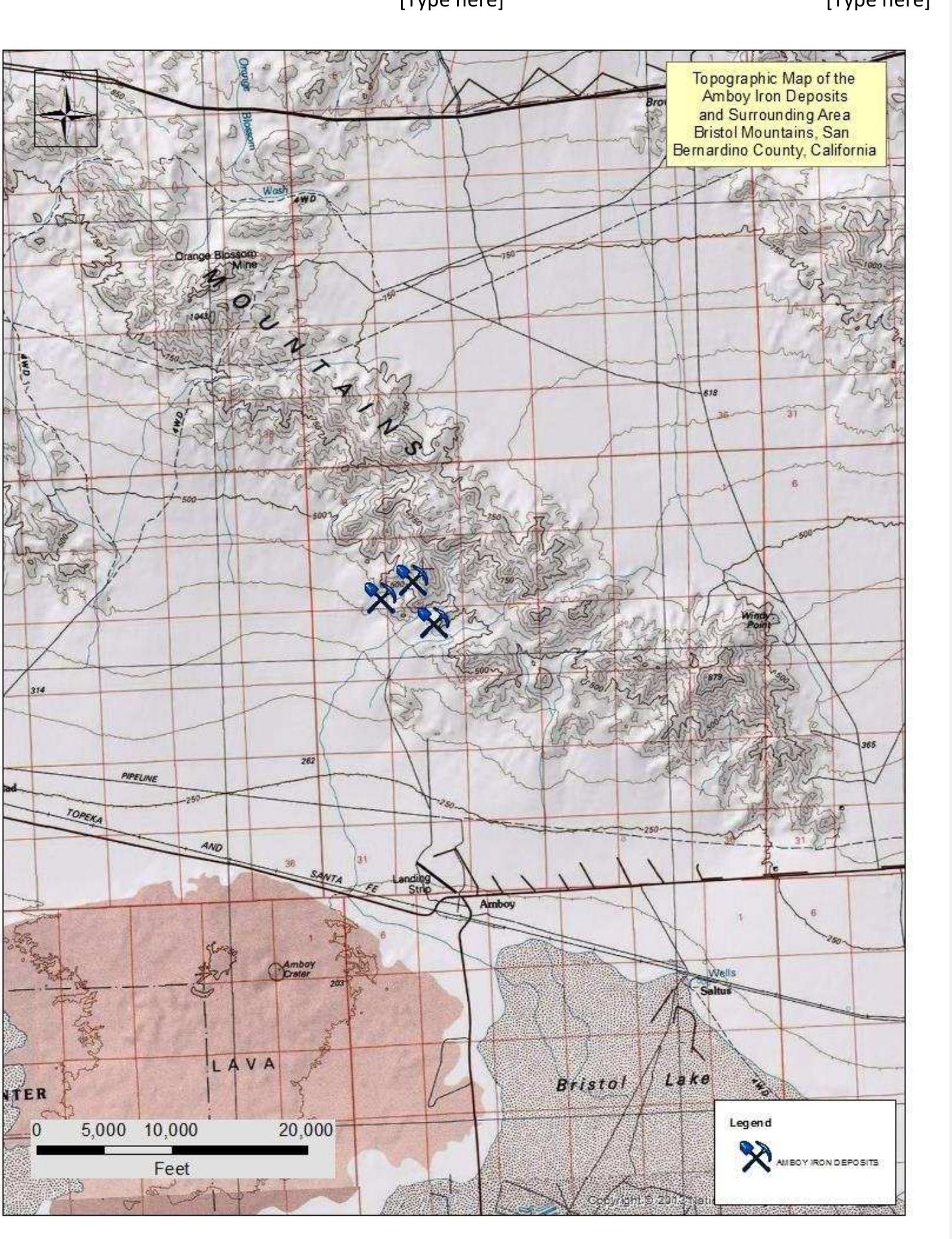 Regional topographic map of the bristol mountains showing