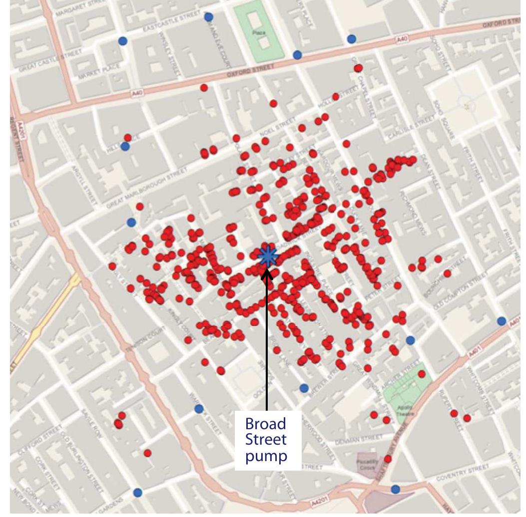1 a colorized version of the original map by john snow