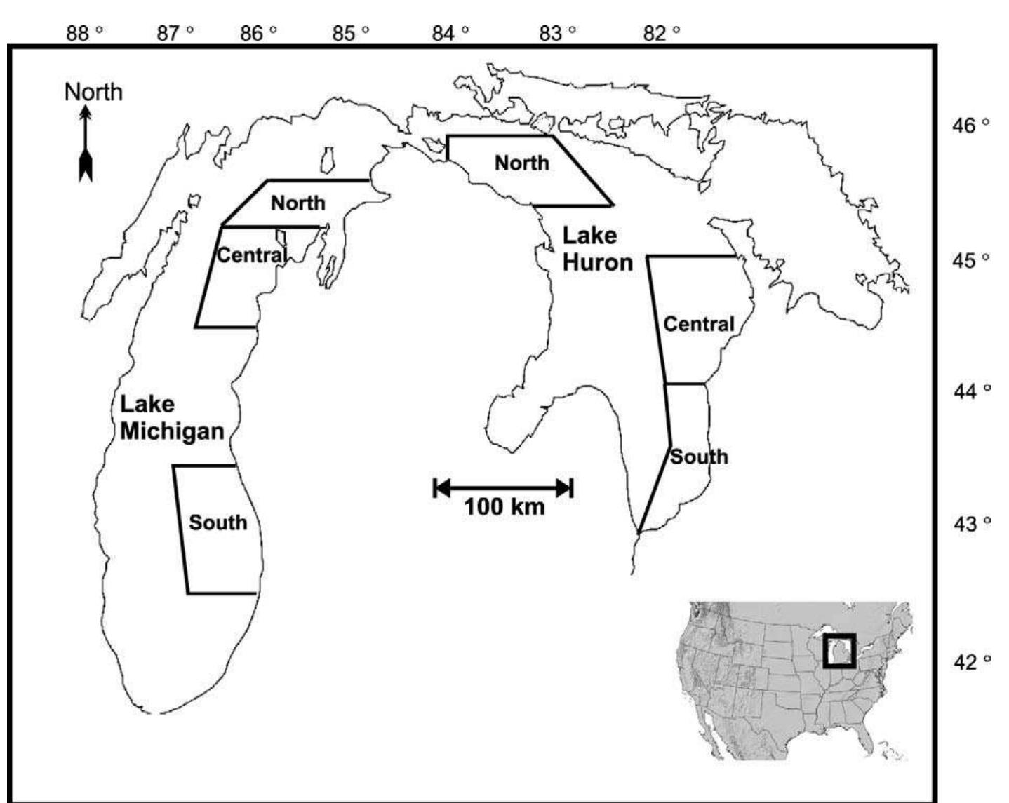 Ficure 1.—map of lake whitefish sampling areas within the