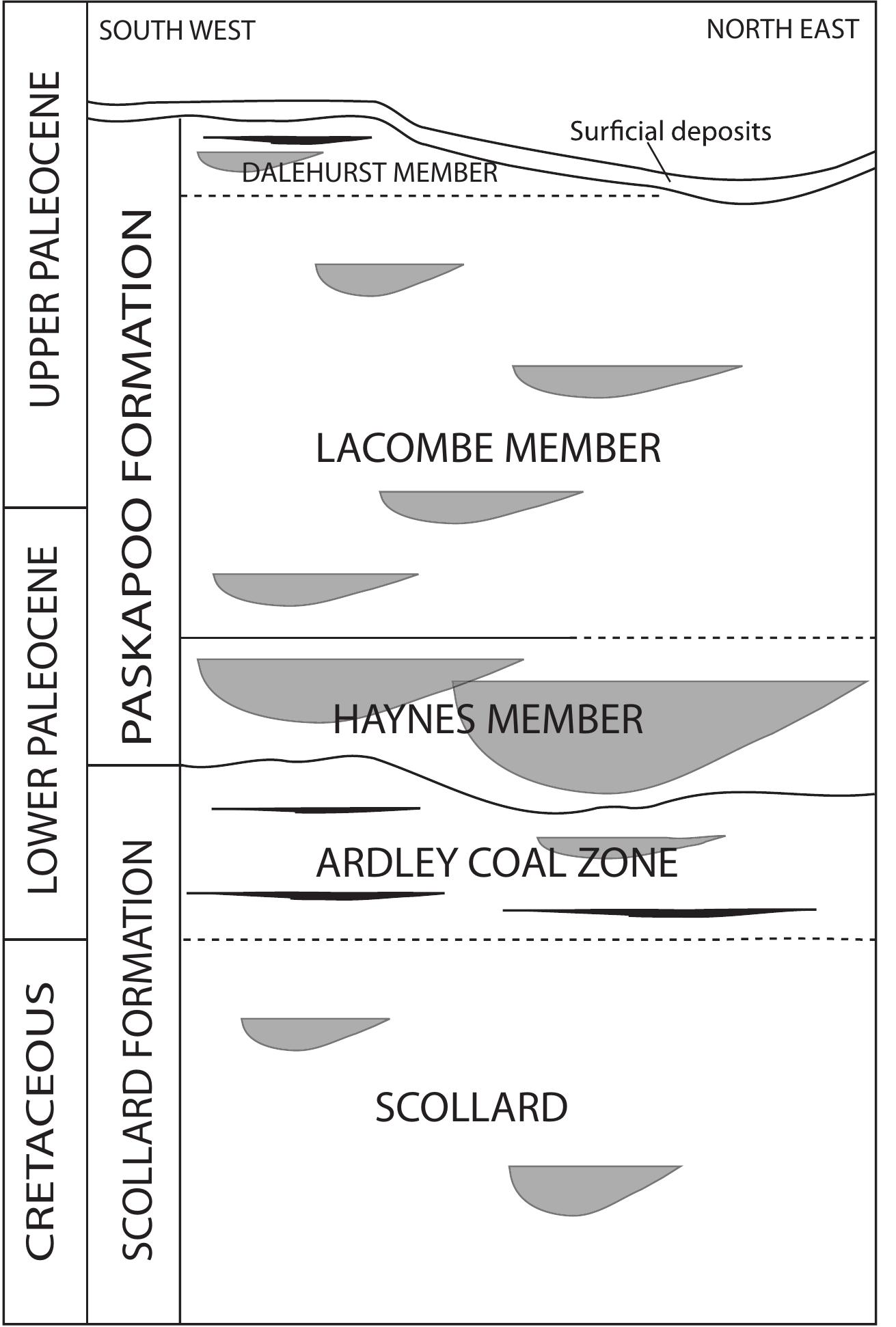Stratigraphic column as described by demchuk and hills