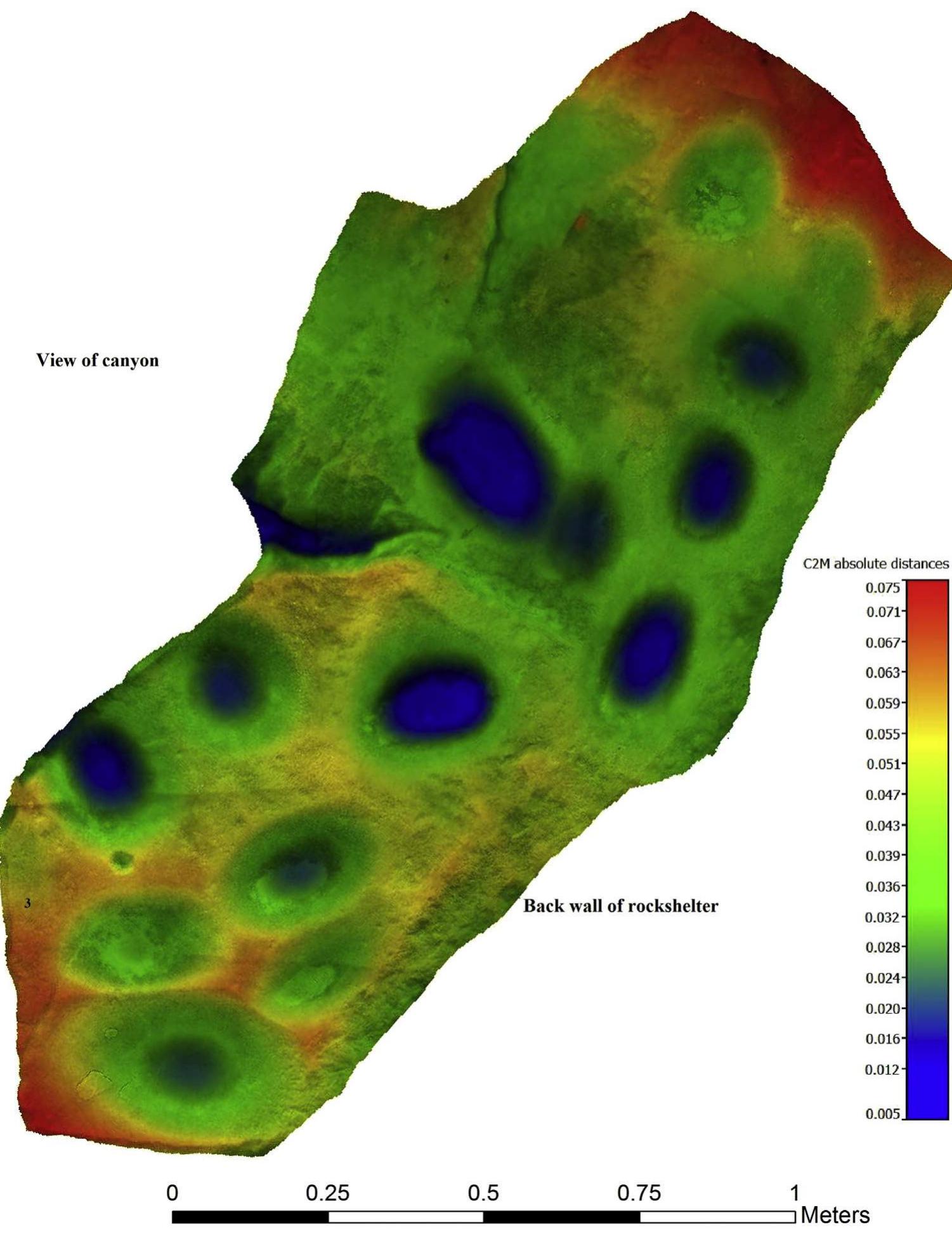 3d color depth map of bedrock ground stone feature at