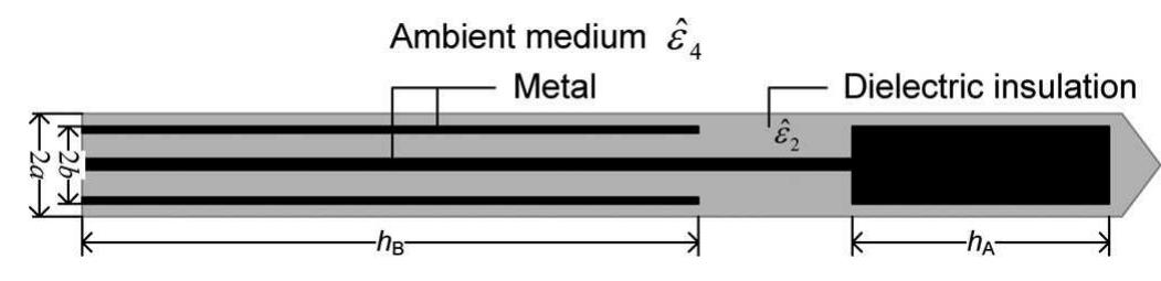 Scheme of the coaxial-fed dipole antenna used in this study.