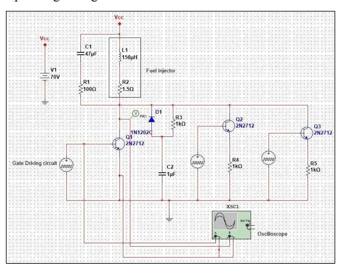 The power transistor in three different stages current for