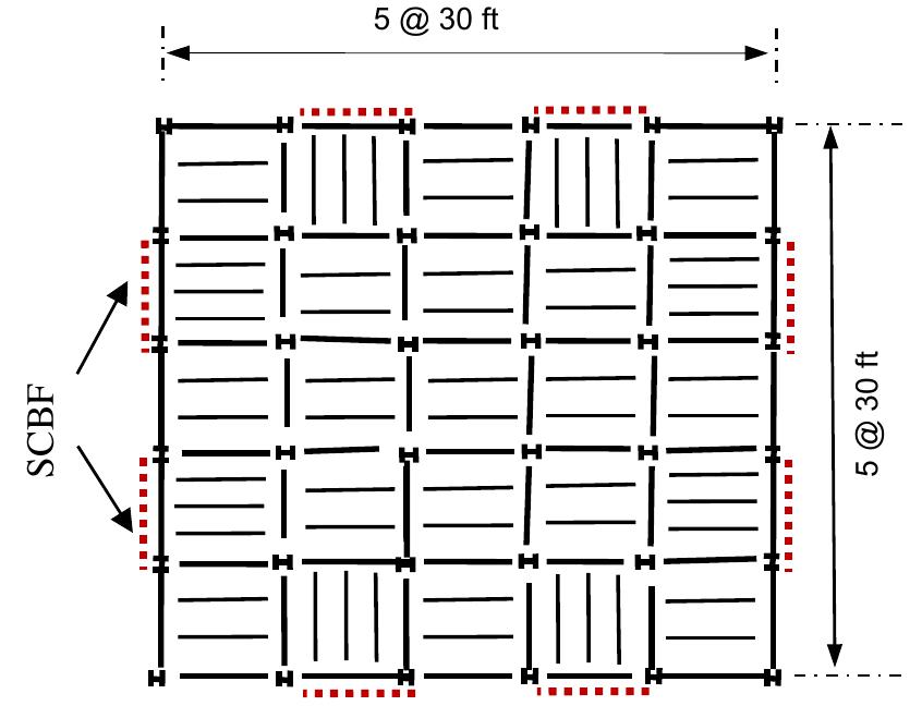 A. typical floor plan with locations of scbf frames