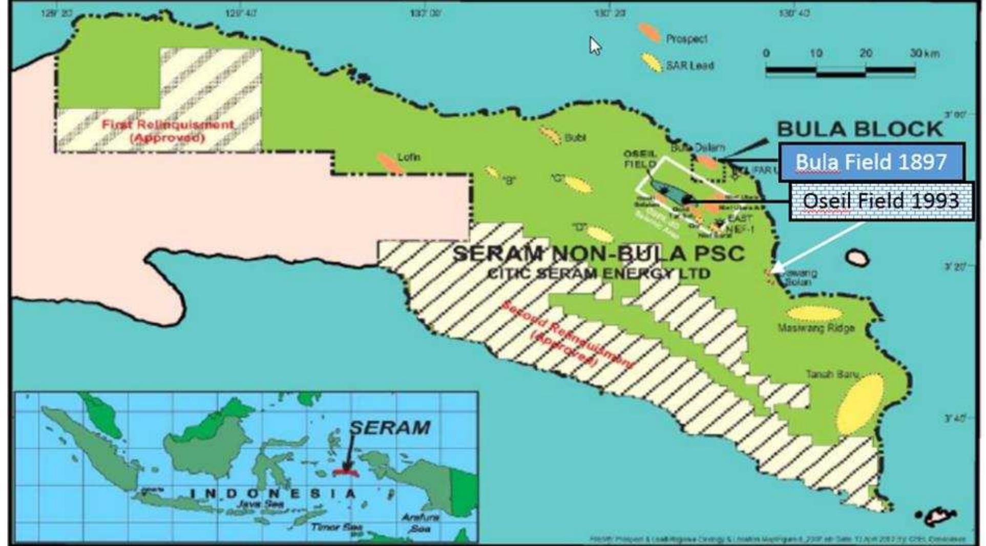 Map of eastern seram, showing the bula and oseil fields.