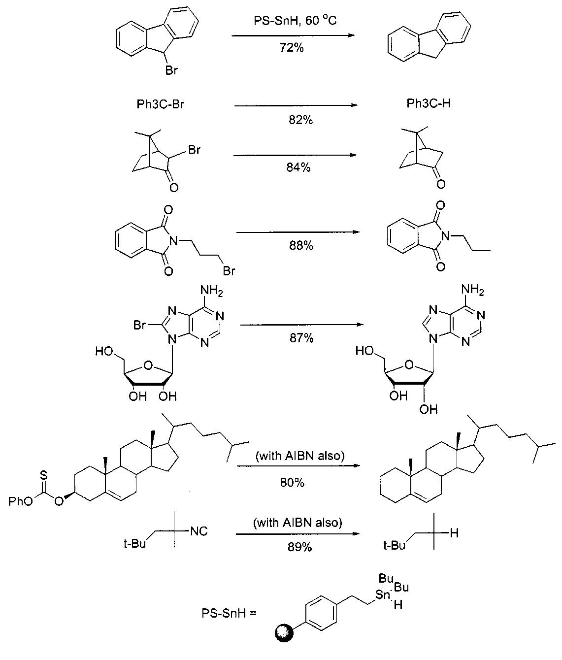 Transformations with polymer-supported organotin hydride.