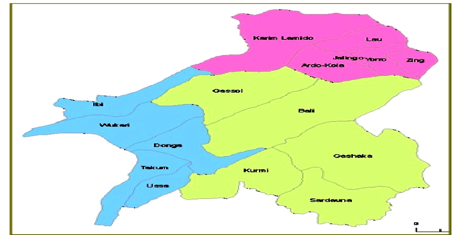 Map of taraba state showing local government areas [3]