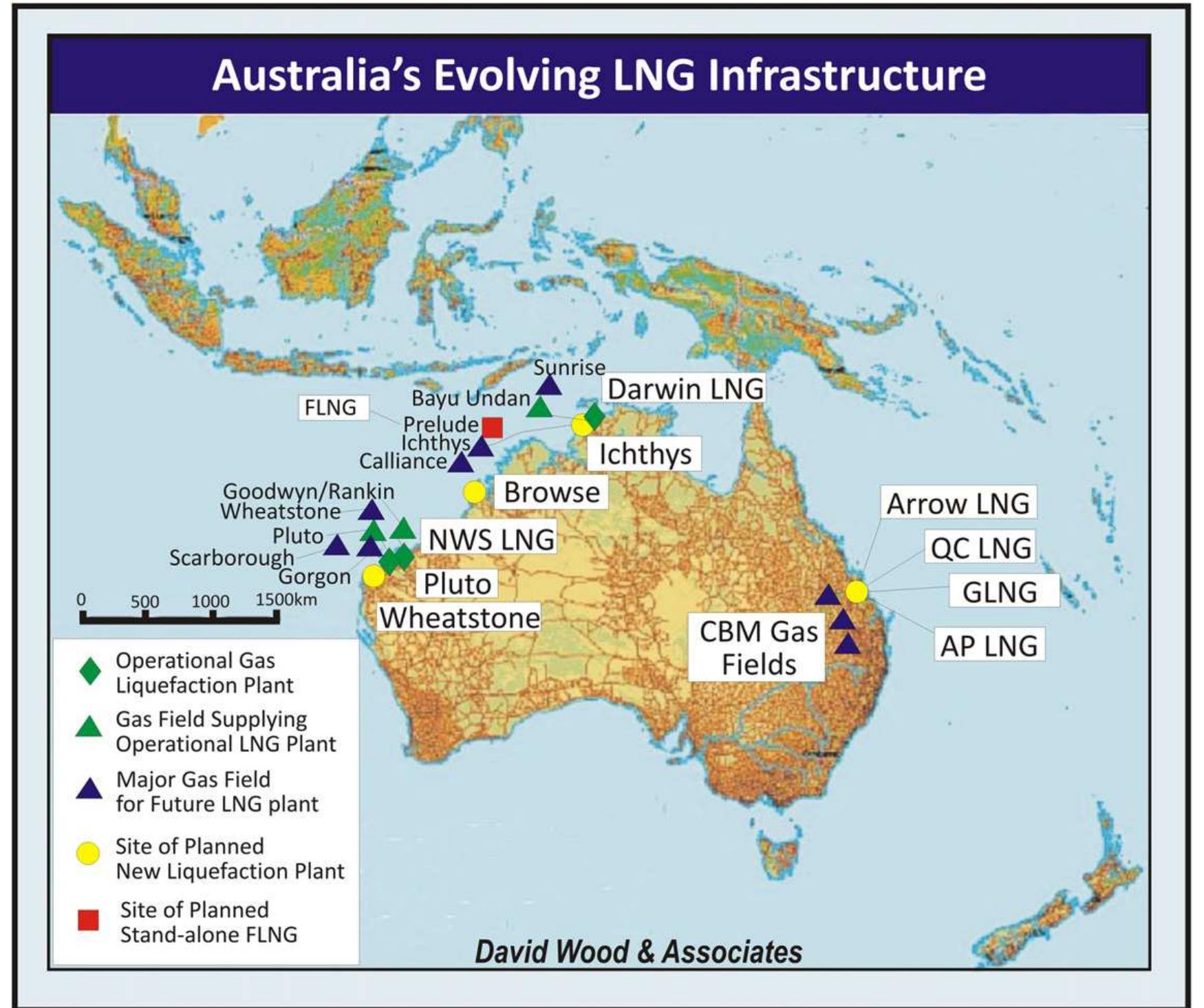 Map showing australia’s major lng projects in production,