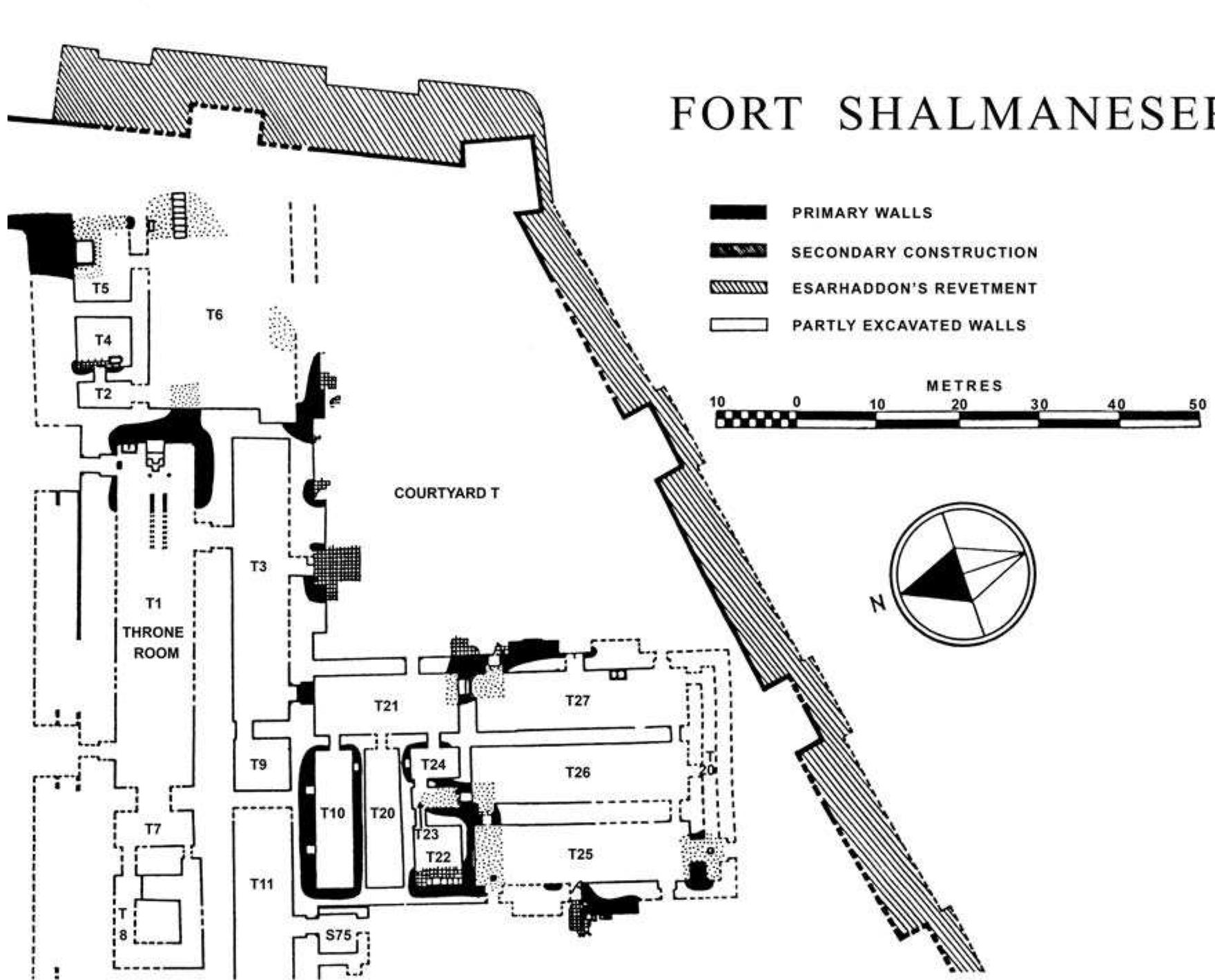 -a. plan of south-east corner of fort shalmaneser showing