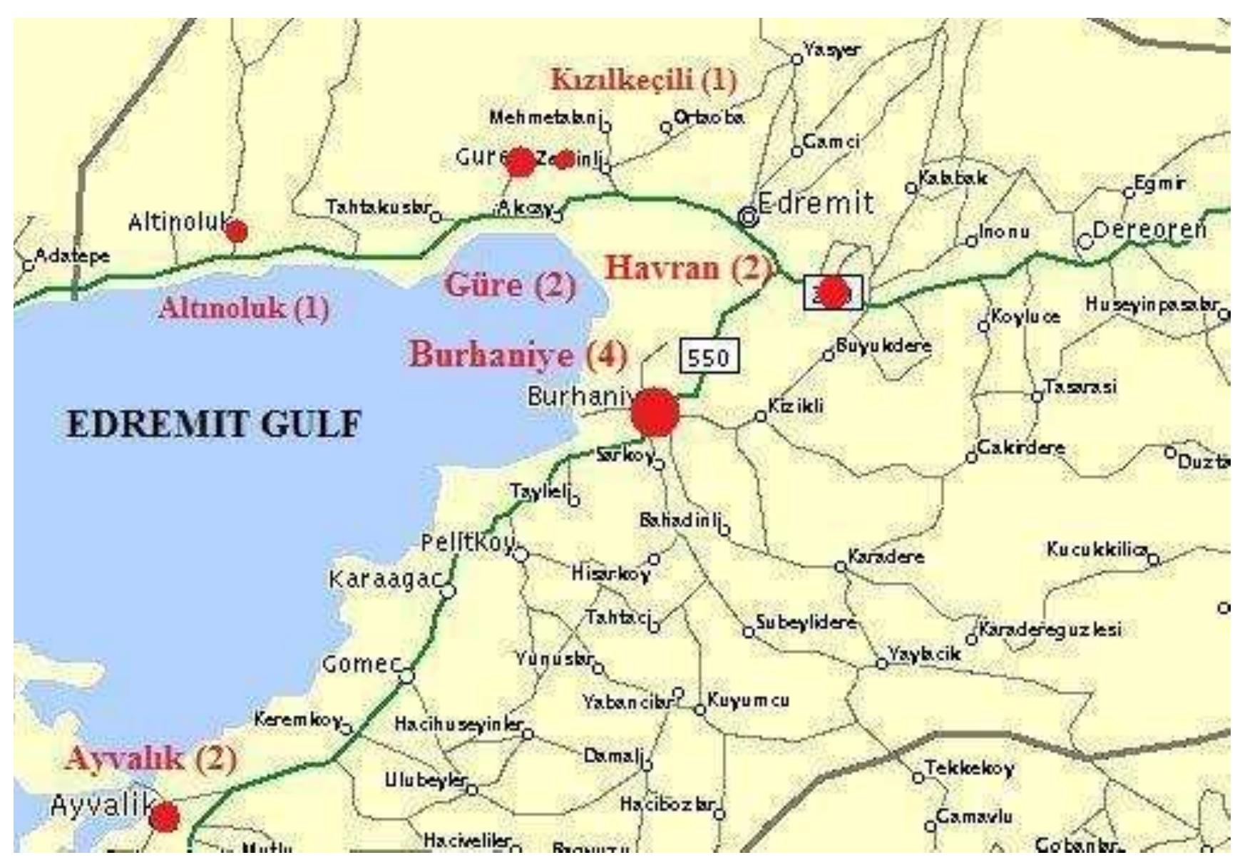 Map 2: the locations and numbers of the hammams in the
