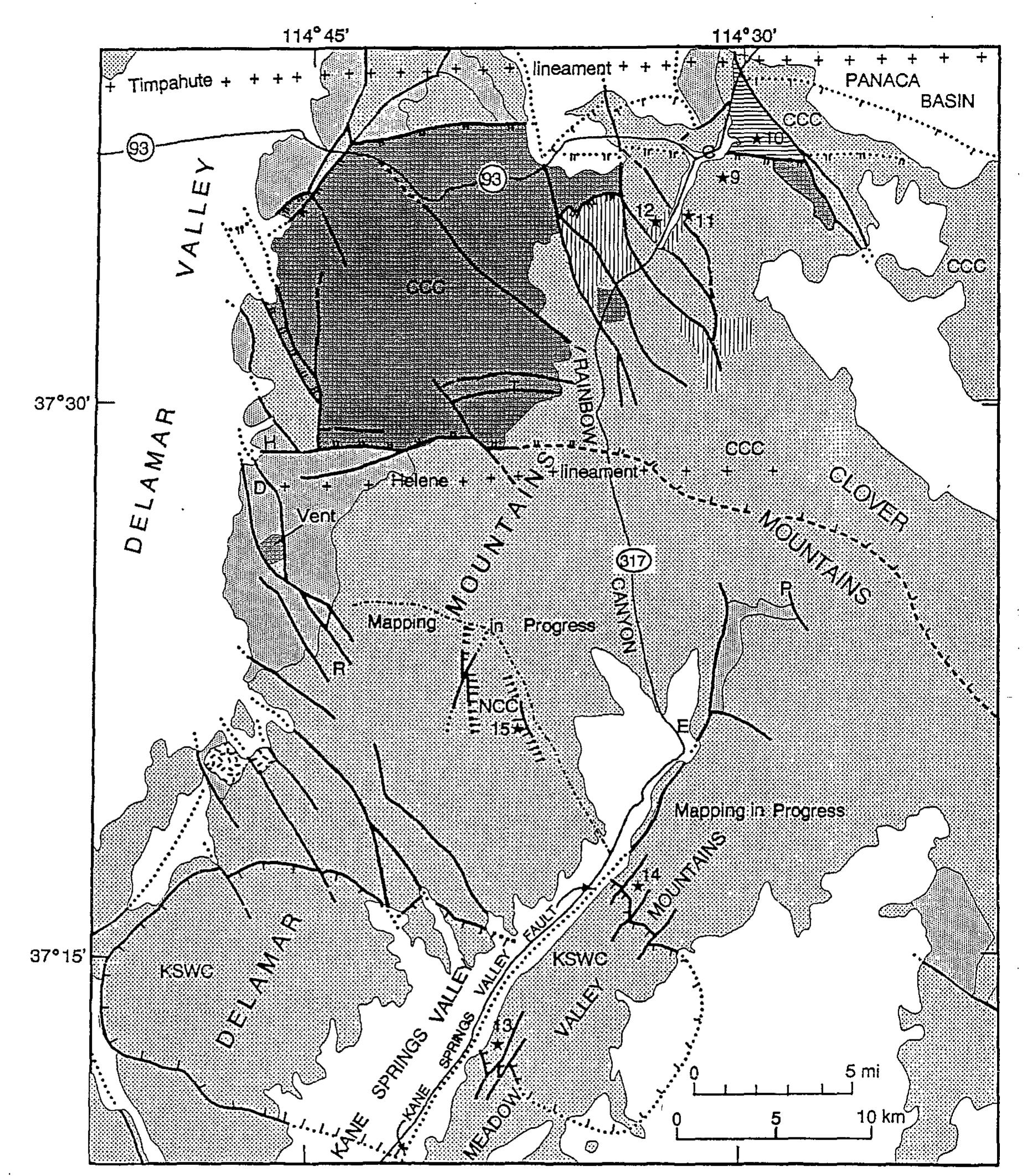 Generalized geologic map of the western part of the caliente