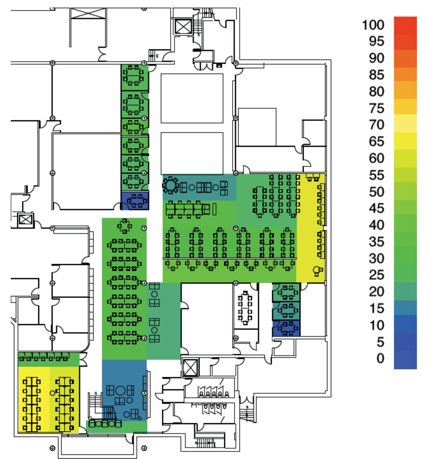 Prototype heat map for the basement level. relatively high