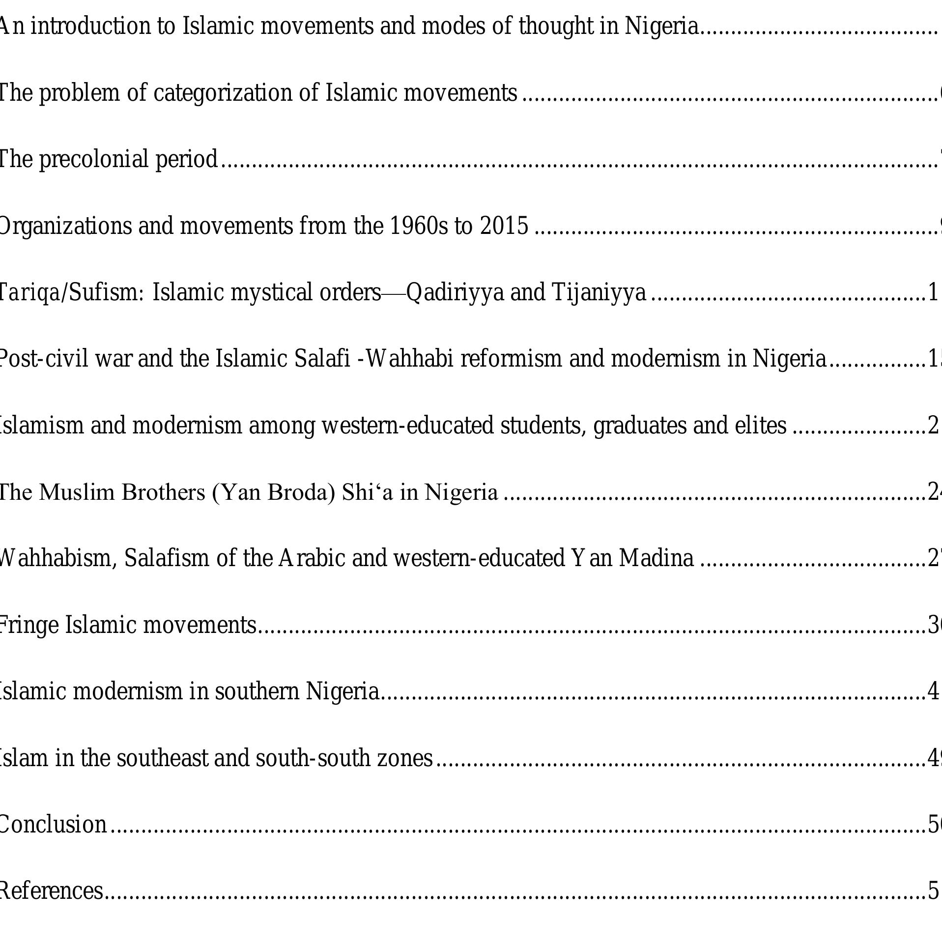 Table 1 - An Introduction to Islamic Movements and Modes of
