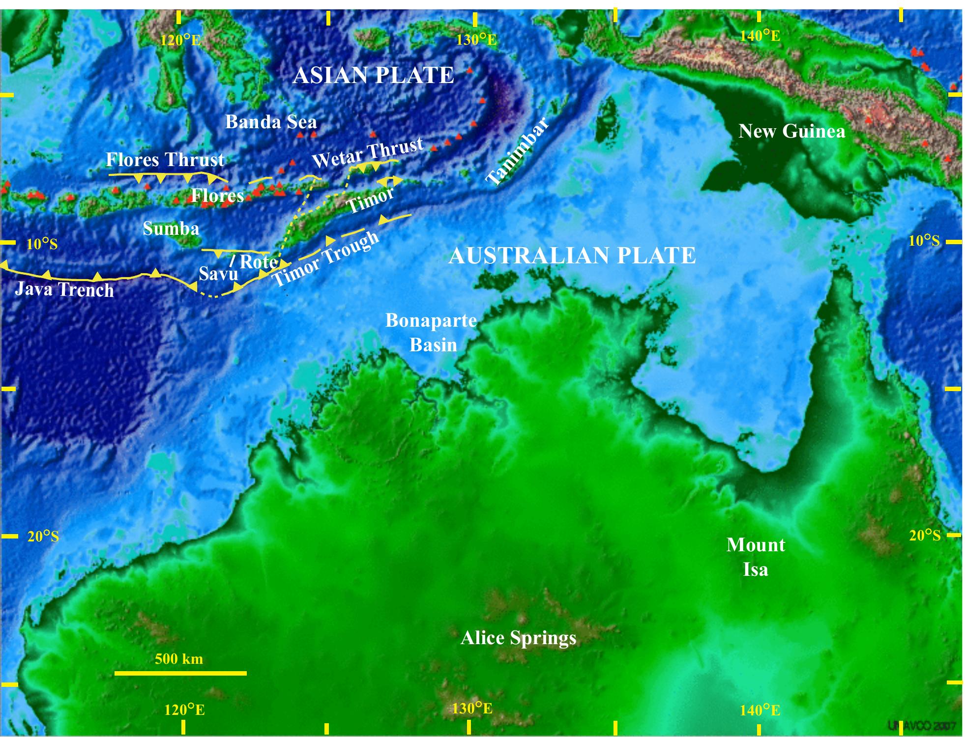 Location map of the banda arc region showing active faults