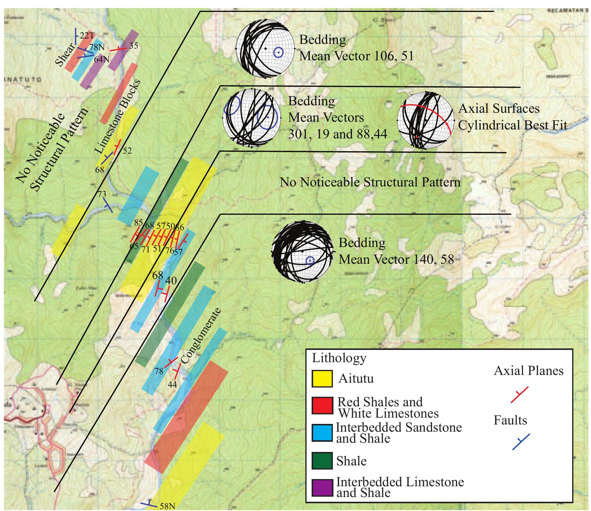 Northern soibada structural domain map with rock types and