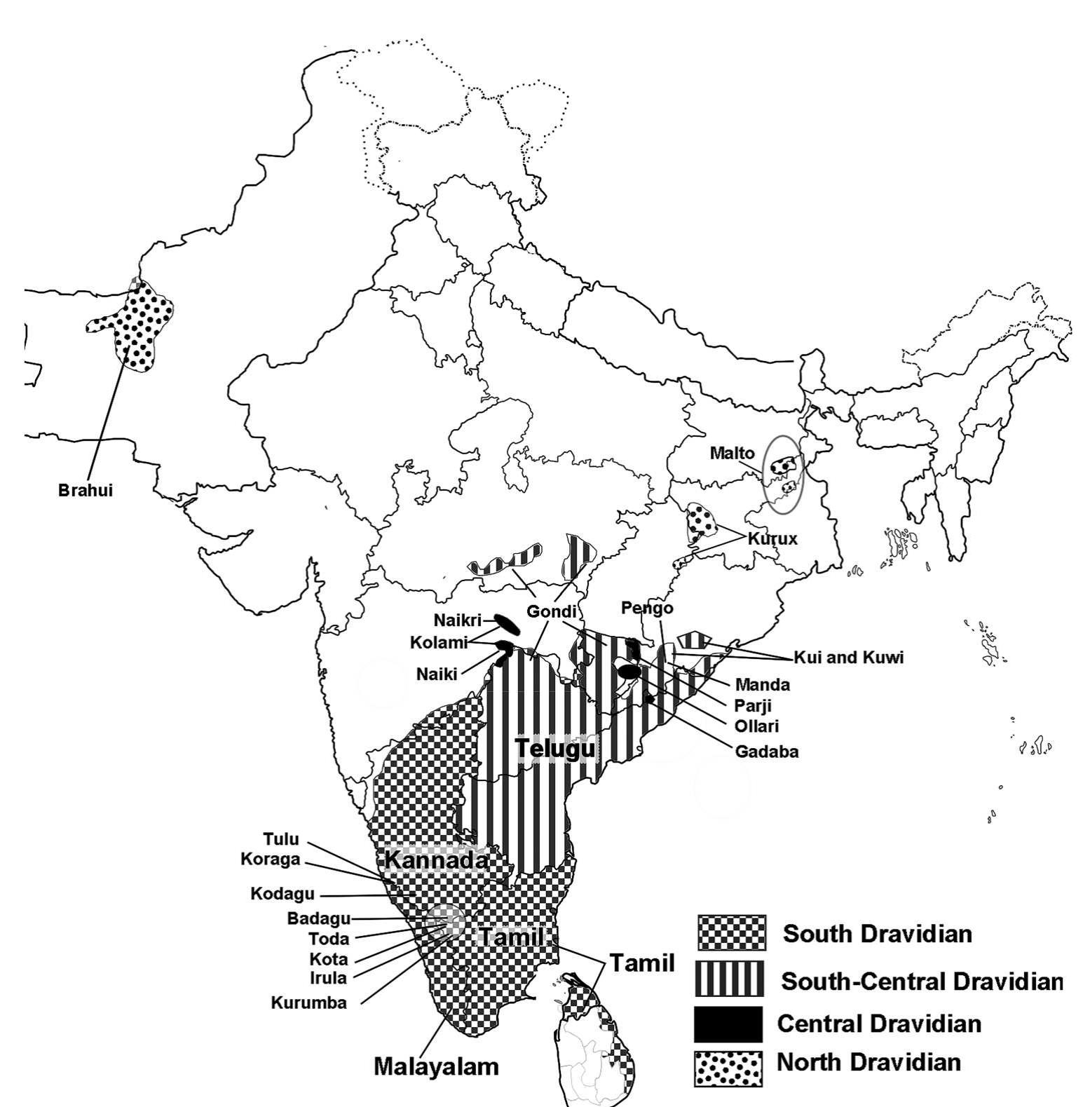 Map 1.2: distribution of the dravidian languages (produced