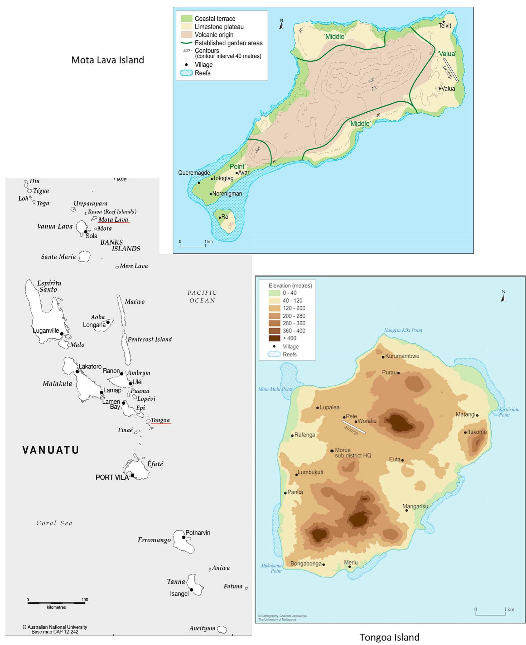 Map of vanuatu highlighting mota lava and tongoa islands.
