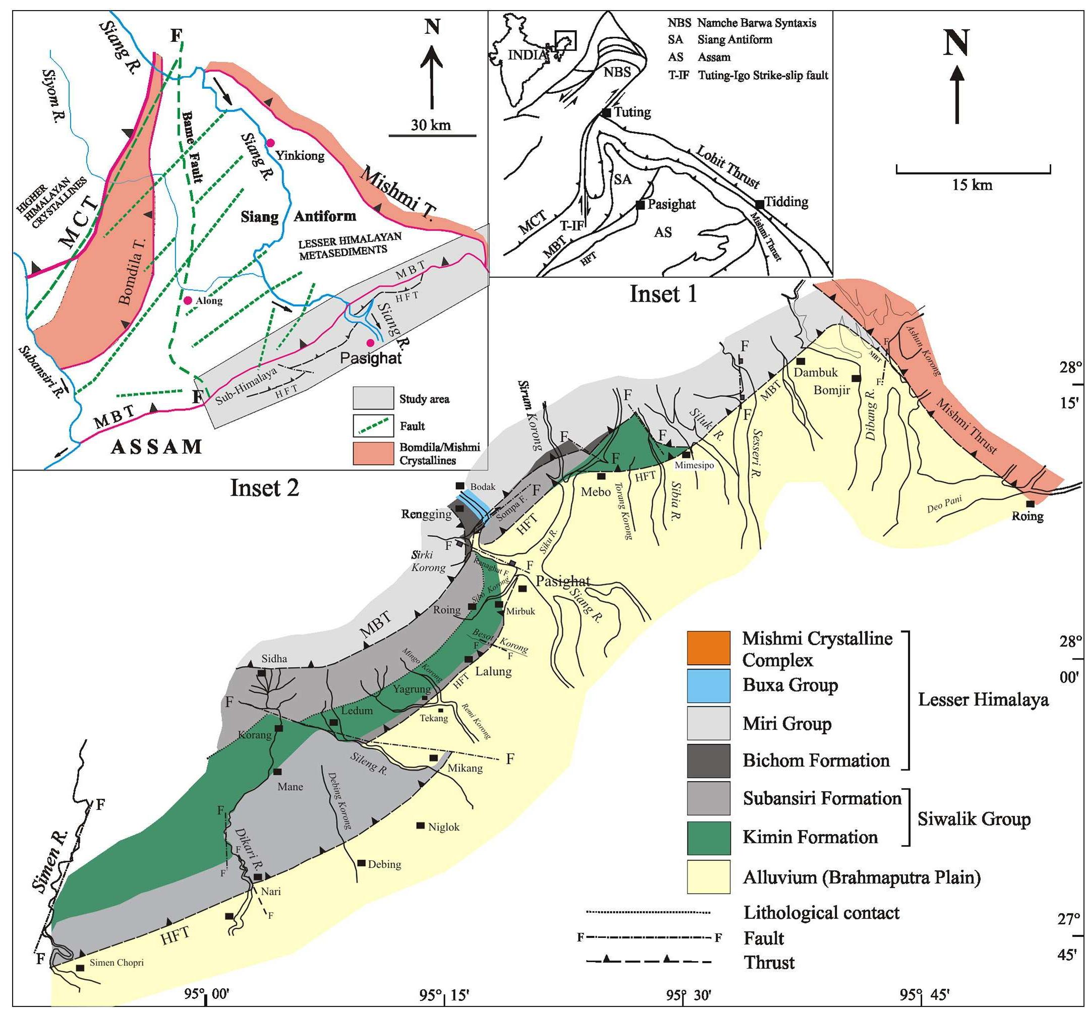 Lithotectonic map of eastern himalayan syntaxis and siang