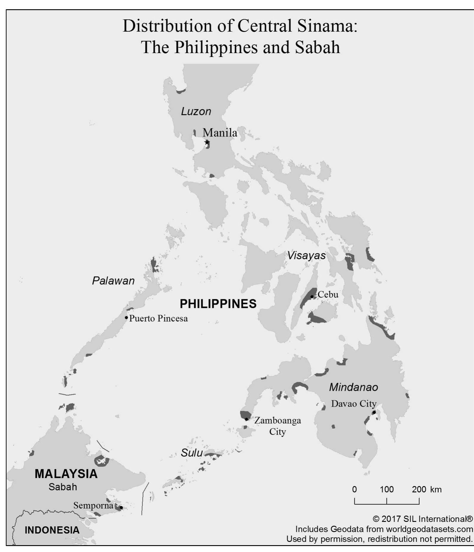 The shaded areas on this map represent known central sama