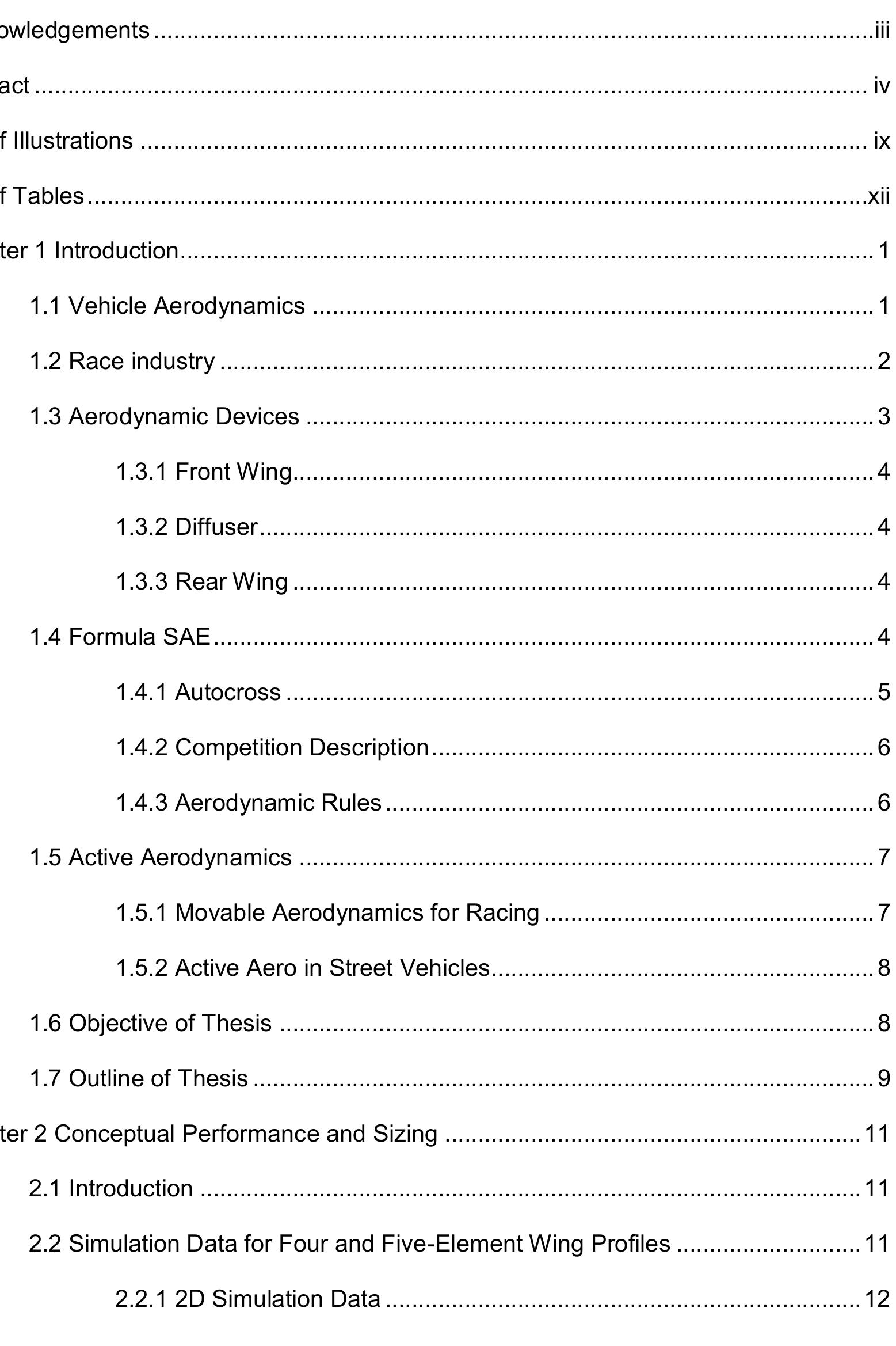 Table 1 - DEVELOPMENT OF MULTI-ELEMENT ACTIVE AERODYNAMICS
