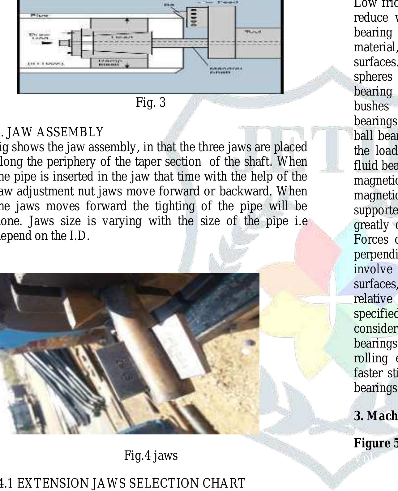 The selection chart of extension jaw set/sets as per the