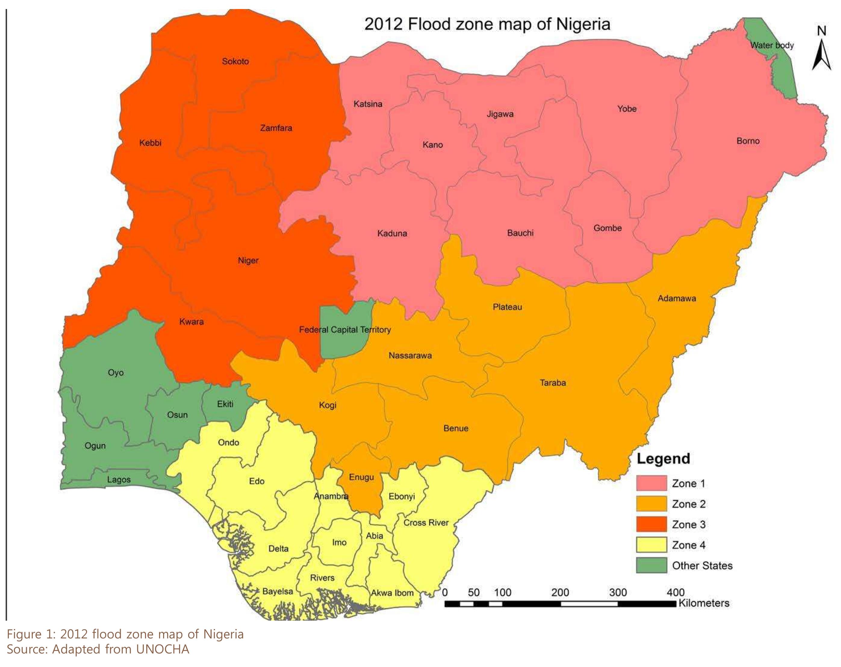 The flood zonation map in figure 1 depicts the flood