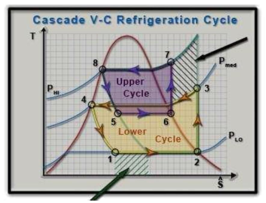 Line diagram of the two stage cascade refrigeration system