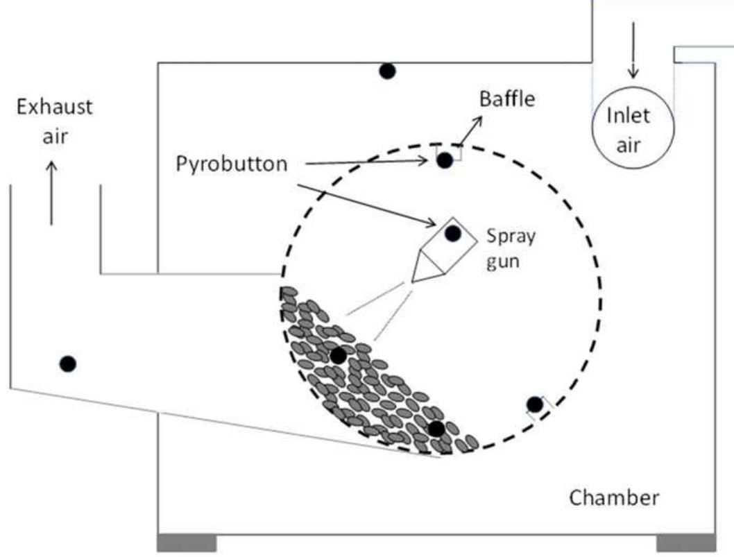 Pan coating process schematic and placement of pyrobut- tons
