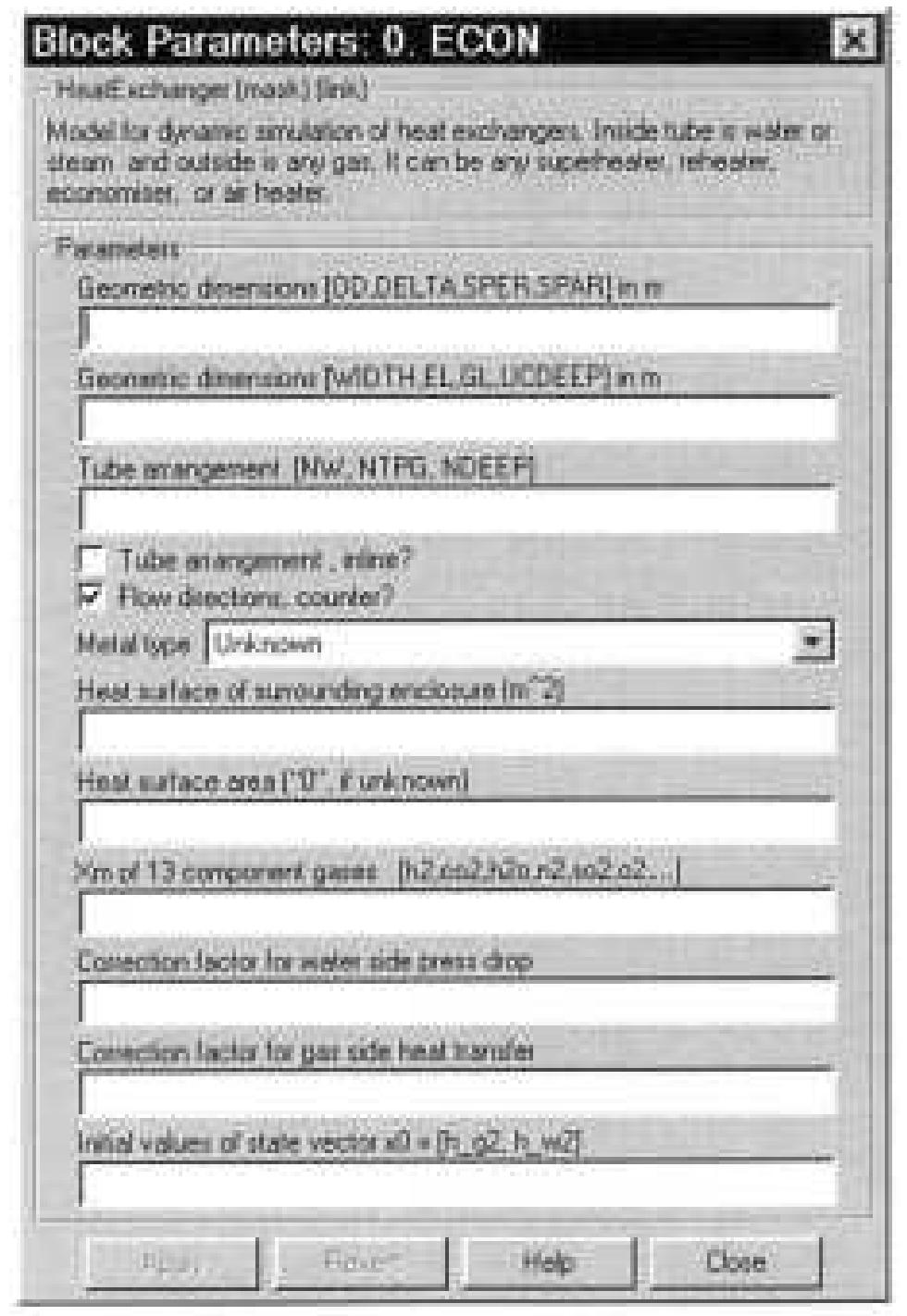 Dialog Box For Component Model Parameter Input