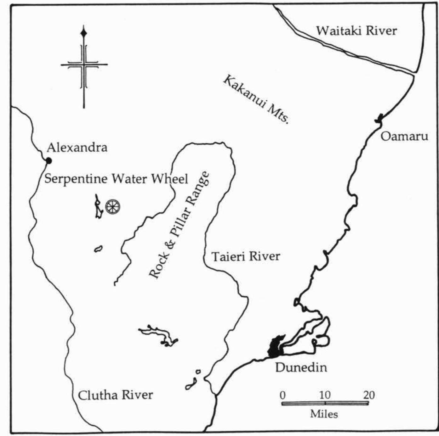 Jure 1. location of golden gully water wheel, serpentine.