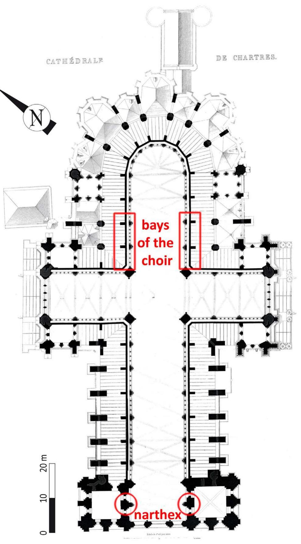 Map of chartres cathedral with the areas of study.