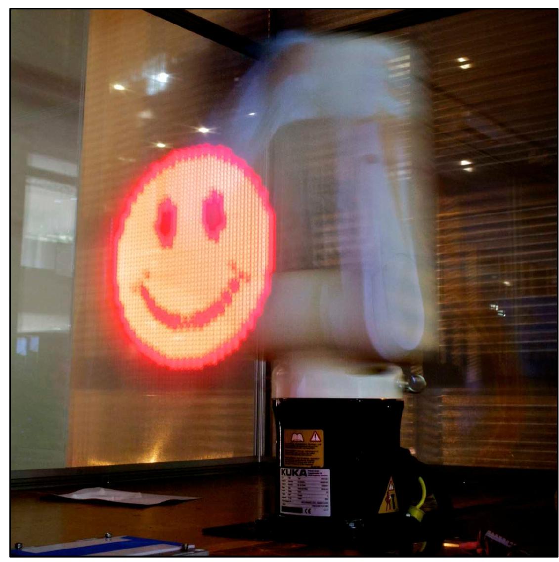 Robotic light painting, shown here using long-exposure