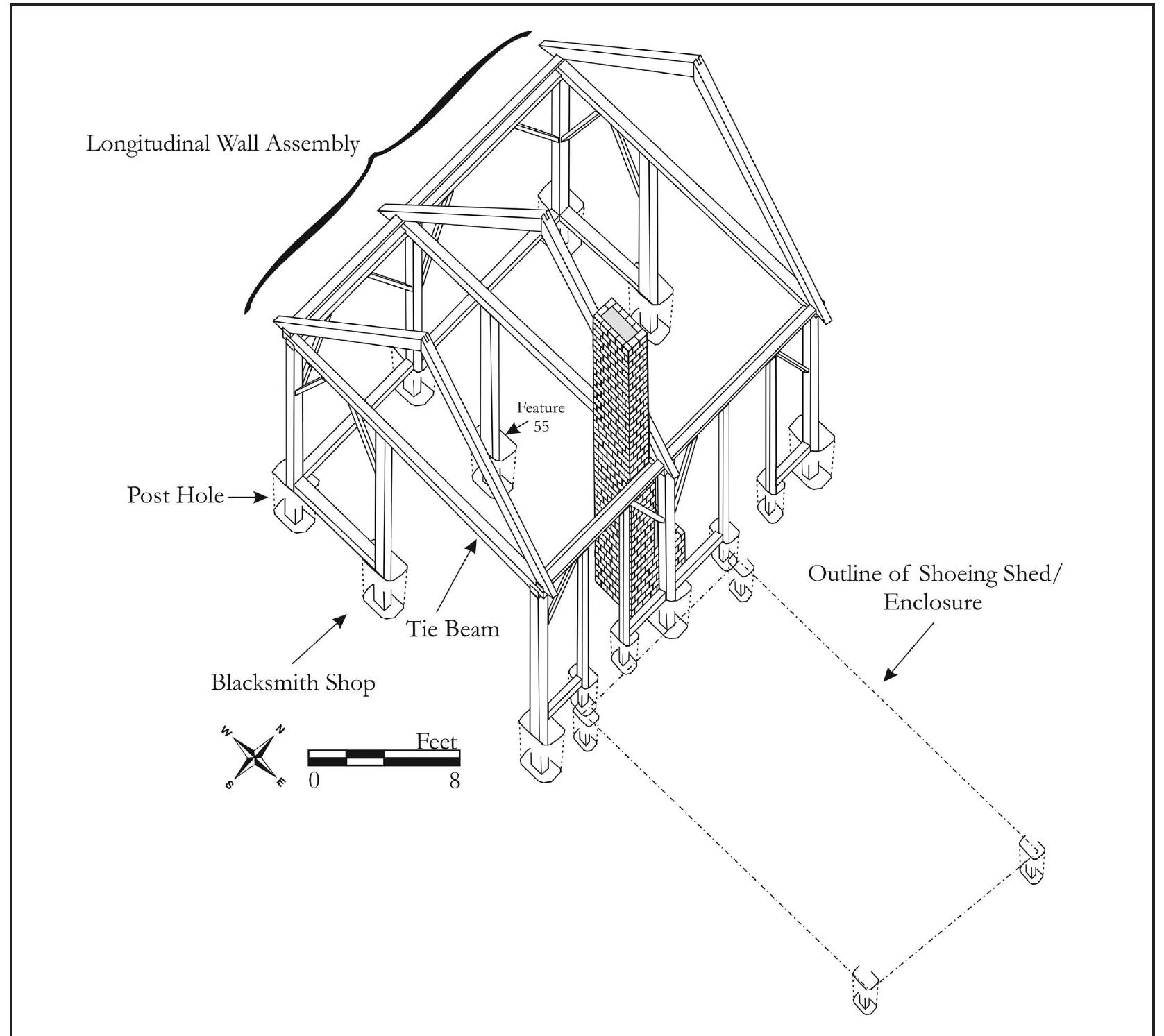 Axonometric drawing of the voorhees blacksmith shop (gall et